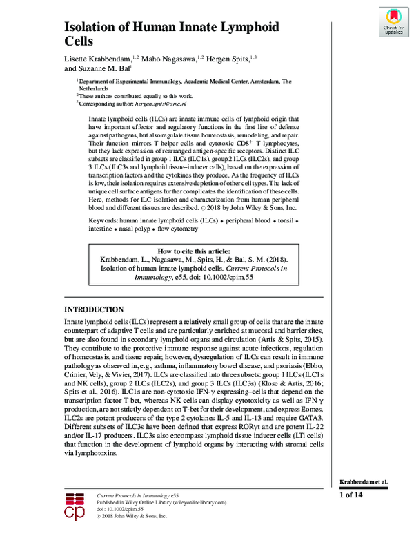 (PDF) Isolation of Human Innate Lymphoid Cells | Lisette Krabbendam - Academia.edu