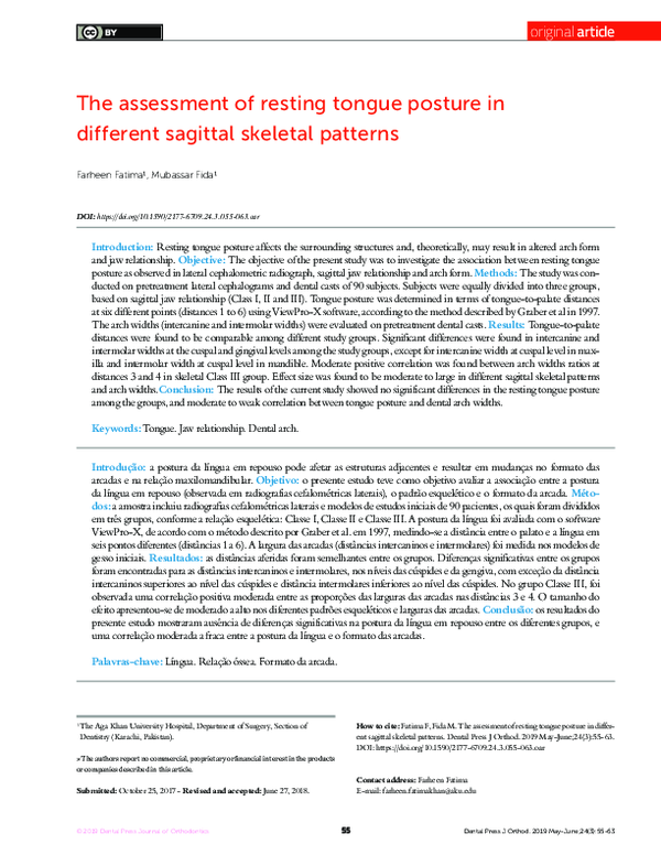 (PDF) The assessment of resting tongue posture in different sagittal ...