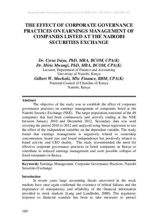 (PDF) The Effect of Corporate Governance Practices on Earnings Management of Companies Listed at ...