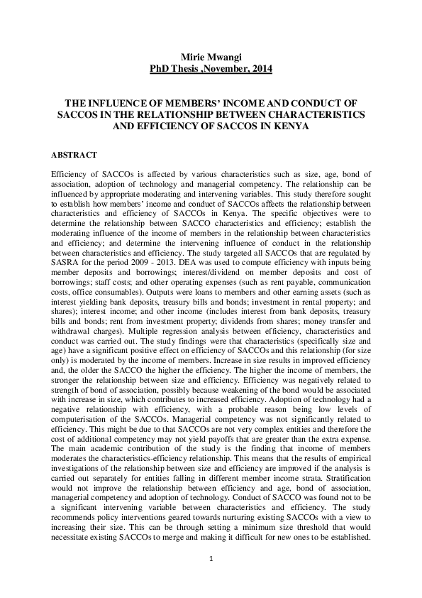 (PDF) The influence of members’ income and conduct of saccos in the ...