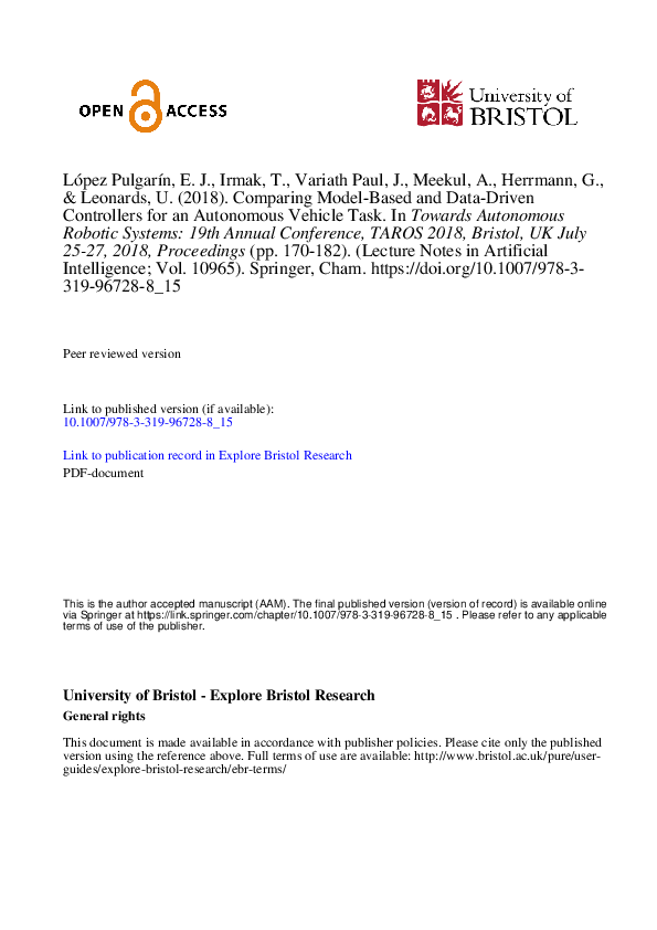 Pdf Comparing Model Based And Data Driven Controllers For An Autonomous Vehicle Task