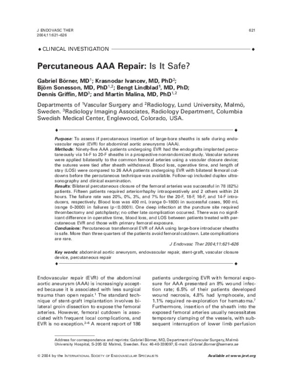 (PDF) Percutaneous AAA Repair: Is It Safe?