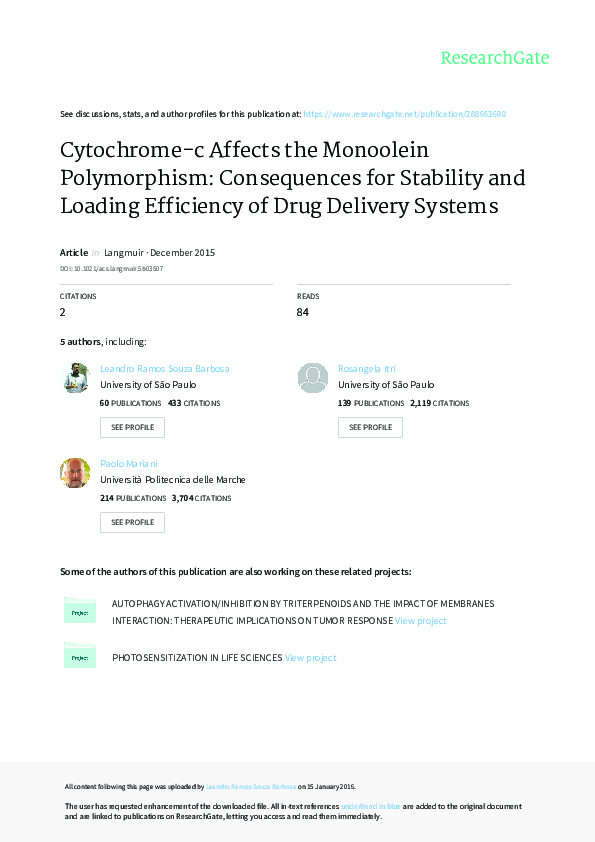 (PDF) Cytochrome-c Affects the Monoolein Polymorphism: Consequences for ...