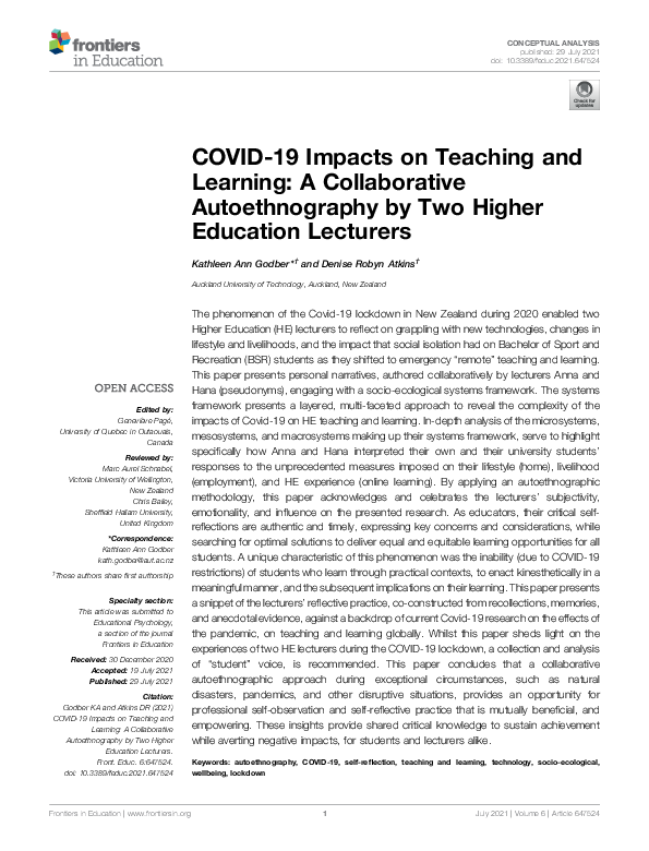 Pdf Covid 19 Impacts On Teaching And Learning A Collaborative