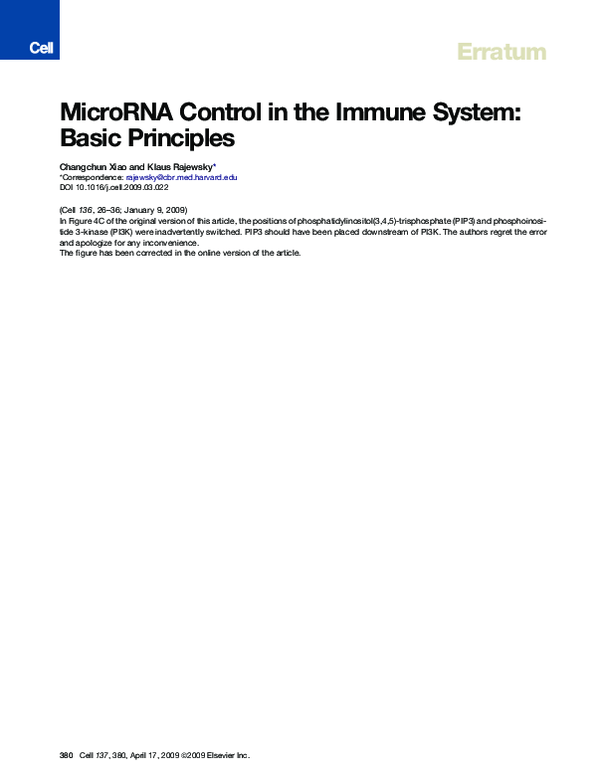 (PDF) MicroRNA Control in the Immune System: Basic Principles