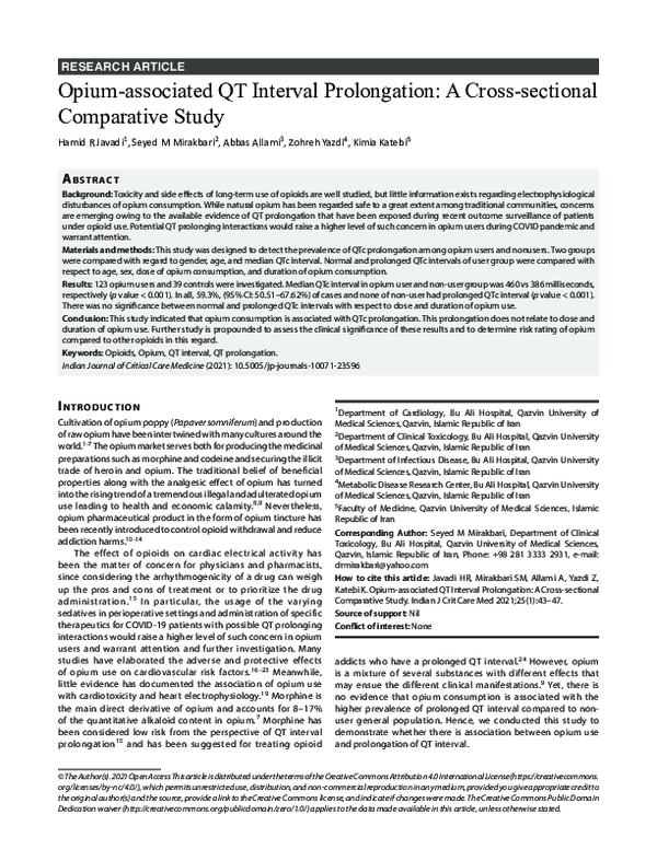 (PDF) Opium-associated QT Interval Prolongation: A Cross-sectional ...