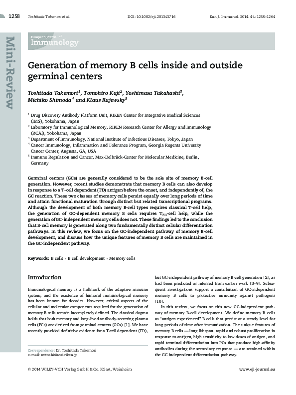 (PDF) Generation of memory B cells inside and outside germinal centers