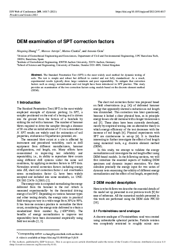 (PDF) DEM examination of SPT correction factors