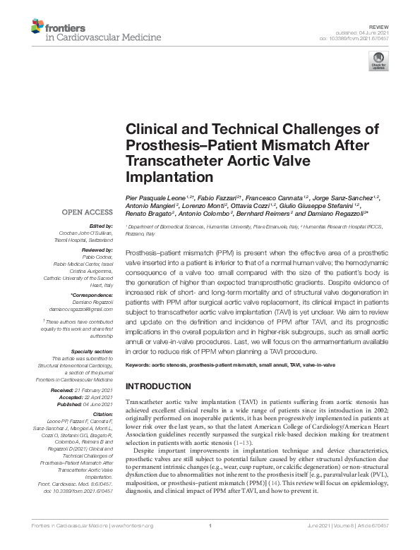 (PDF) Clinical and Technical Challenges of Prosthesis–Patient Mismatch After Transcatheter ...