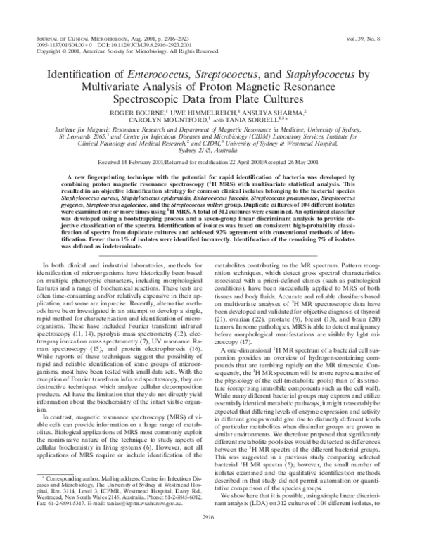 (PDF) Identification of Enterococcus, Streptococcus , and Staphylococcus by Multivariate ...