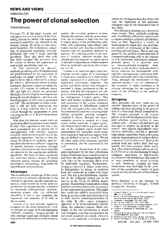(PDF) The power of clonal selection