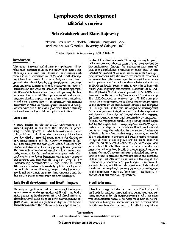 (PDF) Lymphocyte development editorial overview