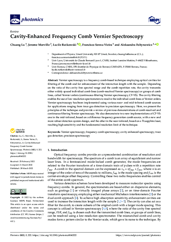 (PDF) Cavity-Enhanced Frequency Comb Vernier Spectroscopy