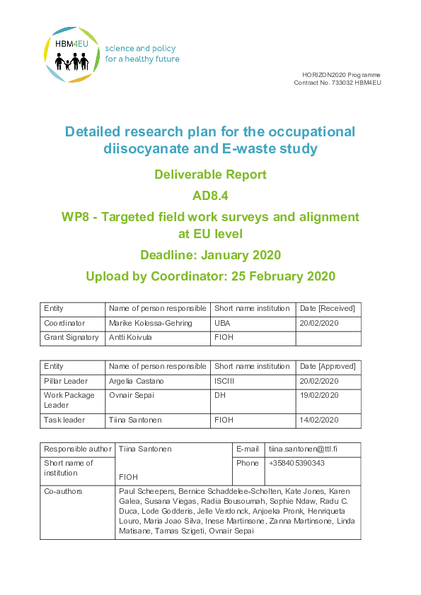 (PDF) AD8.4: Detailed research plan for the occupational diisocyanate and E-waste study | Ovnair ...