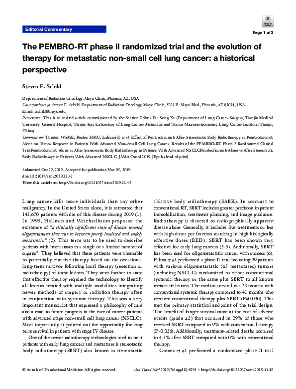(PDF) The PEMBRO-RT phase II randomized trial and the evolution of ...