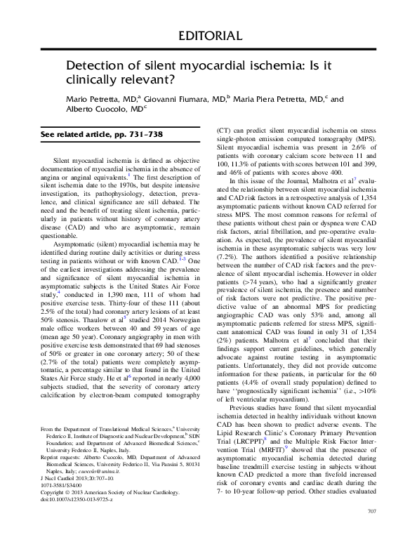 (PDF) Detection of silent myocardial ischemia: Is it clinically relevant?