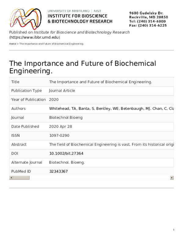 (PDF) The importance and future of biochemical engineering