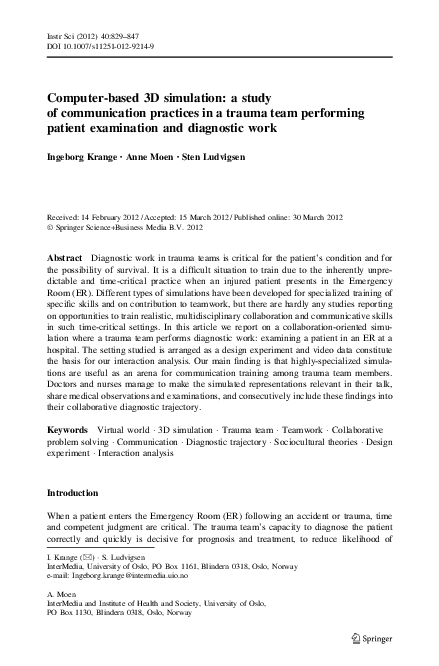 (PDF) Computer-based 3D simulation: a study of communication practices in a trauma team ...