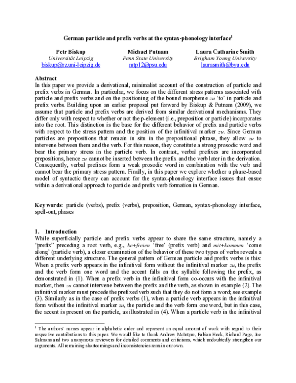(PDF) German particle and prefix verbs at the syntax-phonology ...