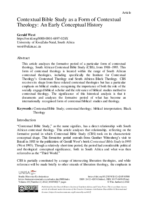(PDF) Contextual Bible Study as a Form of Contextual Theology: An Early ...