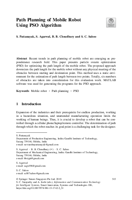 (PDF) Path Planning of Mobile Robot Using PSO Algorithm