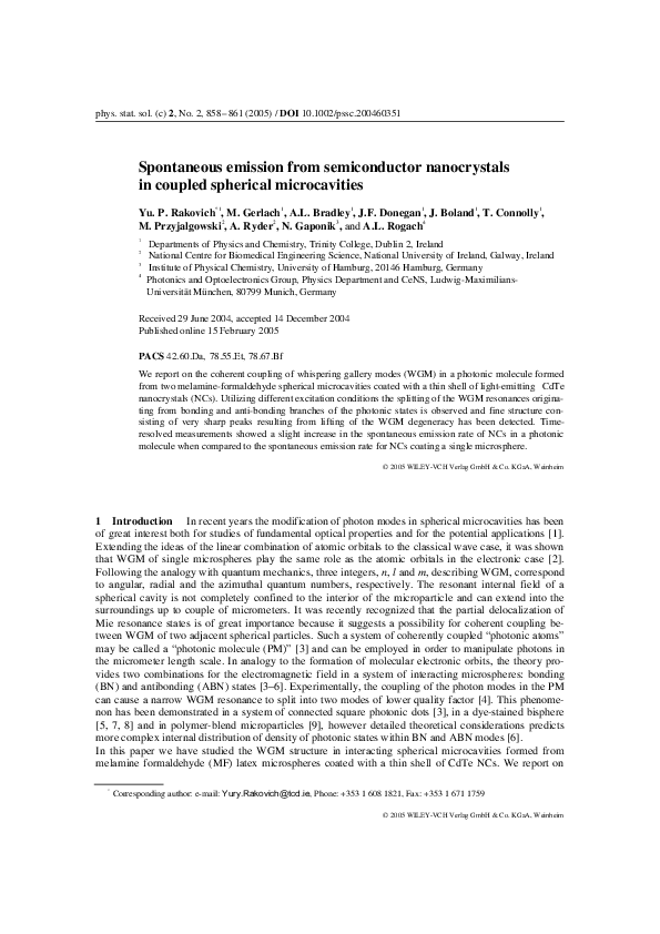 (PDF) Spontaneous emission from semiconductor nanocrystals in coupled ...