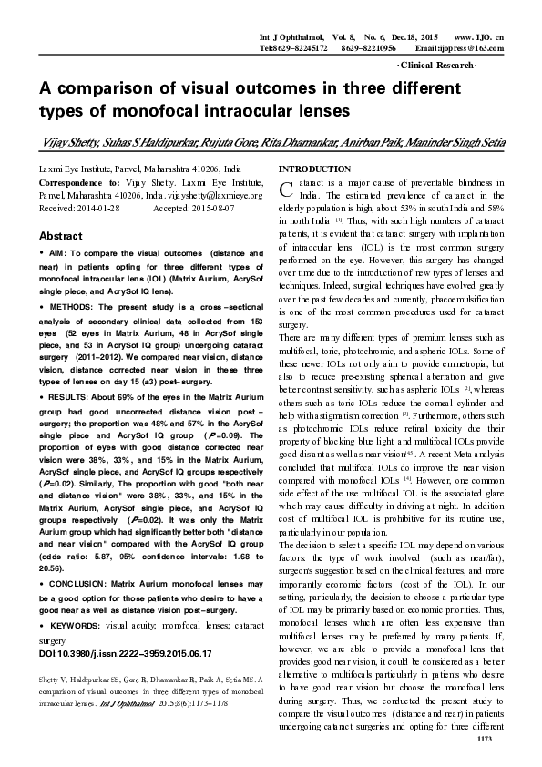 (PDF) A comparison of visual outcomes in three different types of ...