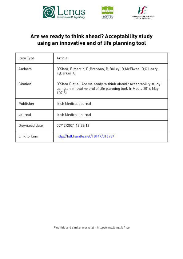 (PDF) Are we ready to "think ahead"? Acceptability study using an ...