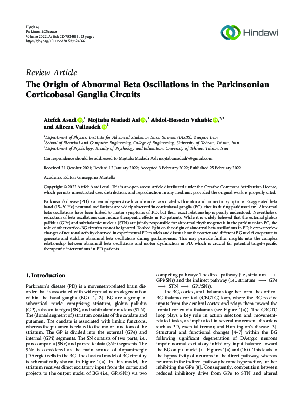 (PDF) Origins of Beta Oscillations in Parkinson's Disease