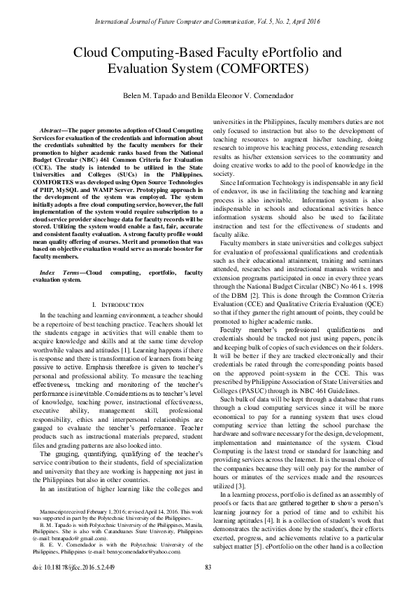 (PDF) Cloud Computing-Based Faculty ePortfolio and Evaluation System ...
