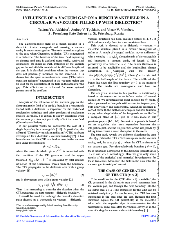 (PDF) Influence of a Vacuum Gap on a Bunch Wakefield in a Circular Waveguide Filled up with ...
