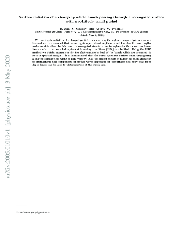 (PDF) Surface radiation of a charged particle bunch passing through a ...