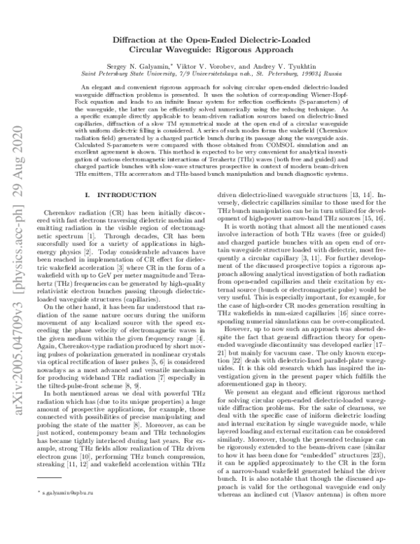 (PDF) Diffraction at the Open-Ended Dielectric-Loaded Circular Waveguide: Rigorous Approach