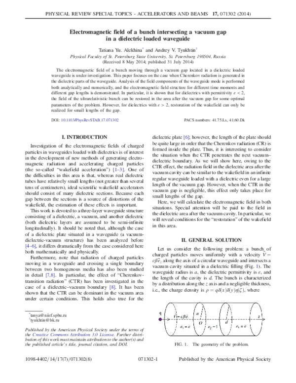 (PDF) Electromagnetic field of a bunch intersecting a vacuum gap in a dielectric loaded waveguide