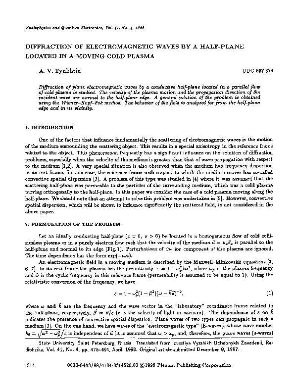 (PDF) Diffraction of electromagnetic waves by a half-plane which is ...