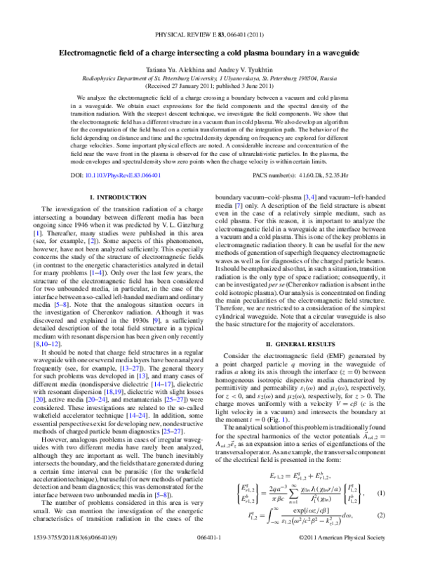 (PDF) Charge Interaction with Cold Plasma in Waveguide