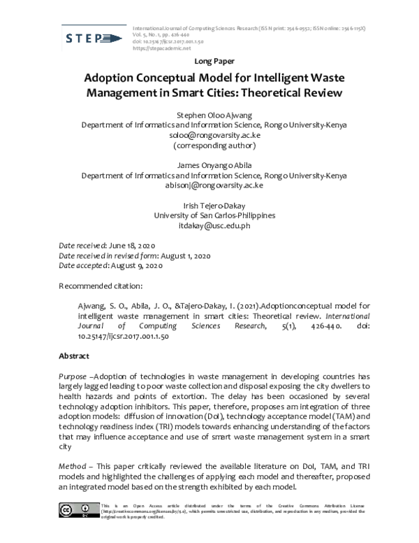 (PDF) Adoption Conceptual Model for Intelligent Waste Management in ...