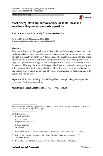 Pdf Stackelberg Nash Null Controllability For Some Linear And Semilinear Degenerate Parabolic