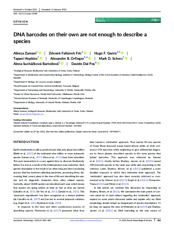 (PDF) DNA barcodes on their own are not enough to describe a species