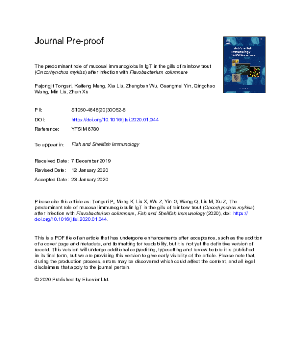 (PDF) The predominant role of mucosal immunoglobulin IgT in the gills ...