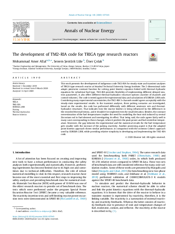 (PDF) The development of TM2-RIA code for TRIGA type research reactors