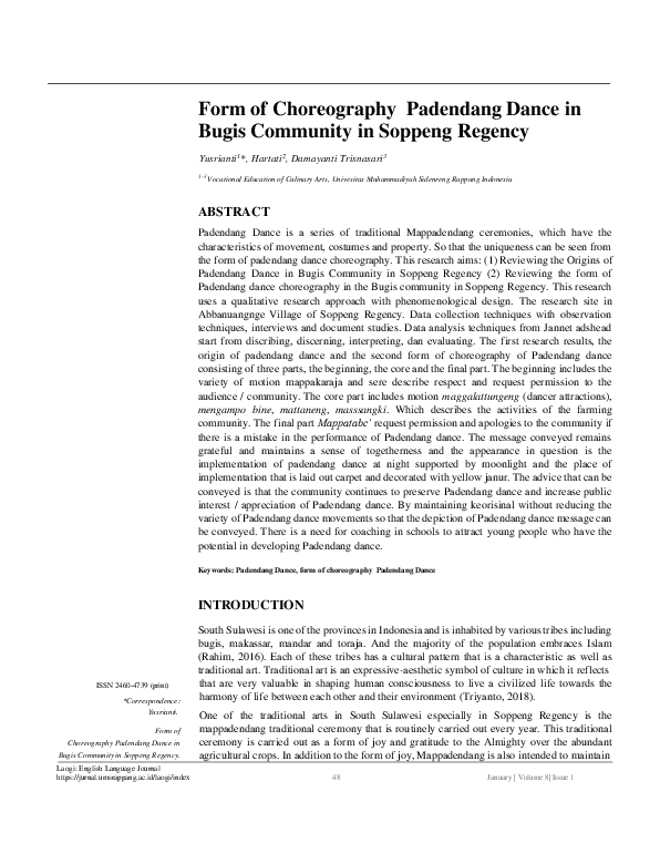(PDF) A Form of Choreography Padendang Dance in Bugis Community in ...