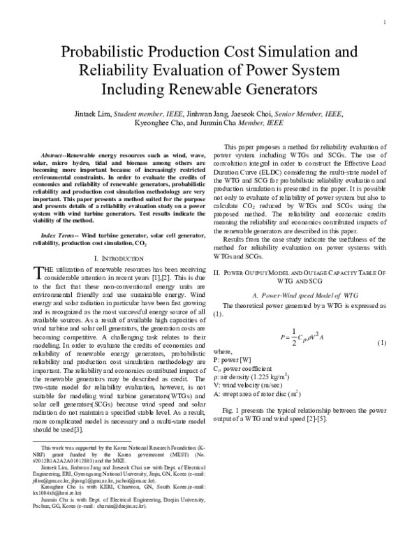 (PDF) Probabilistic Production Cost Simulation and Reliability Evaluation of Power System ...