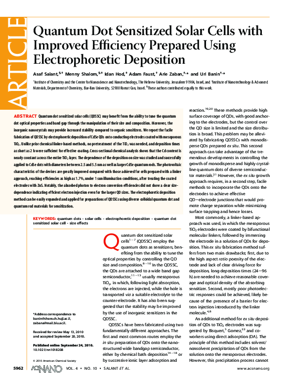 (PDF) Quantum Dot Sensitized Solar Cells with Improved Efficiency ...
