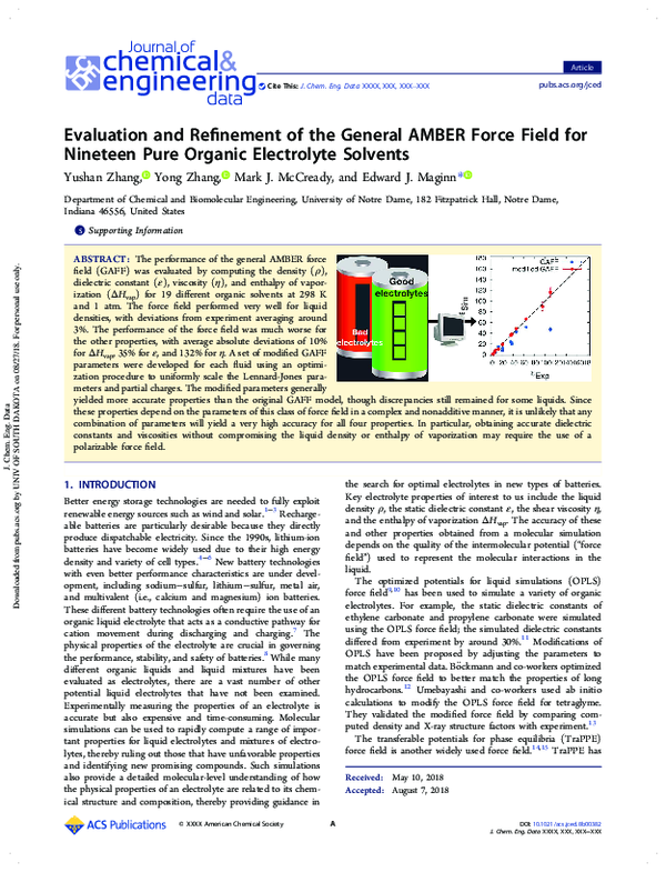 (PDF) Evaluation and Refinement of the General AMBER Force Field for Nineteen Pure Organic ...