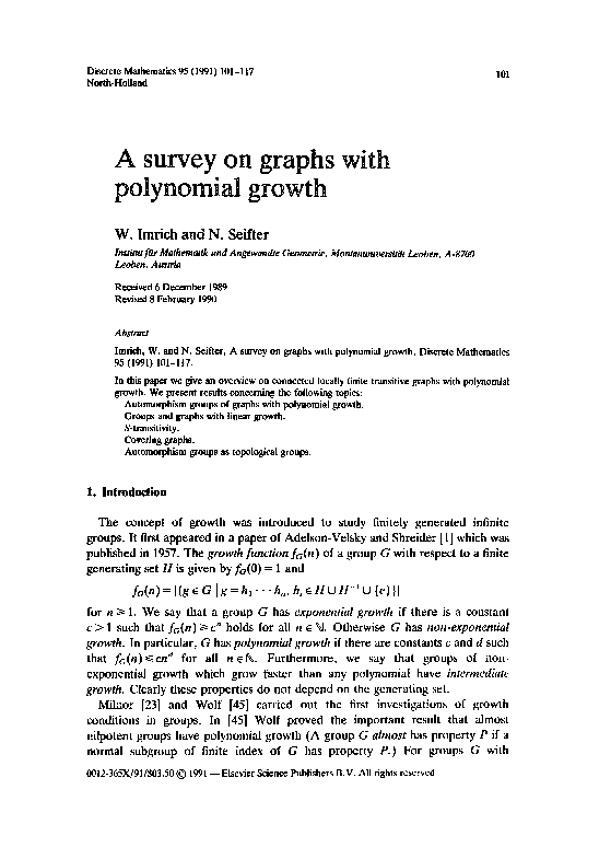 (PDF) A survey on graphs with polynomial growth