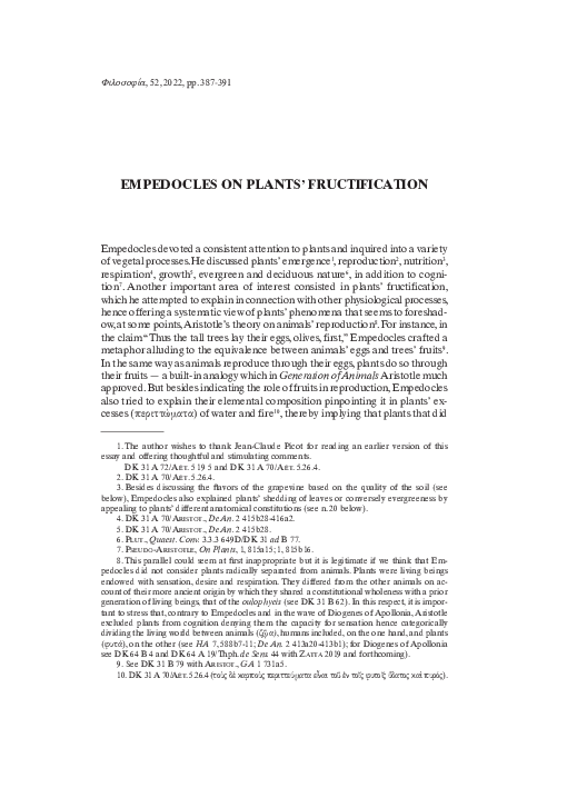 (PDF) Empedocles on Plants' Fructification