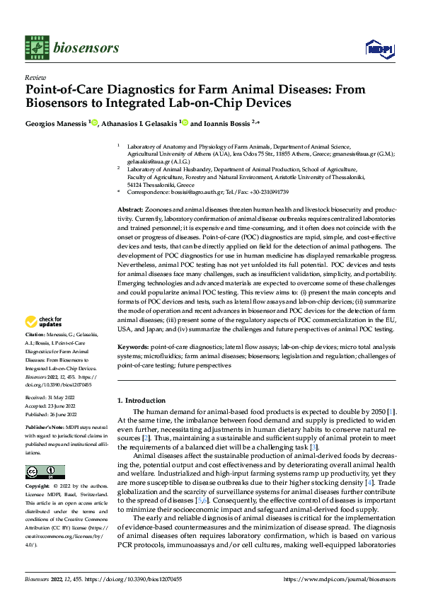 (PDF) Point-of-Care Diagnostics for Farm Animal Diseases: From ...