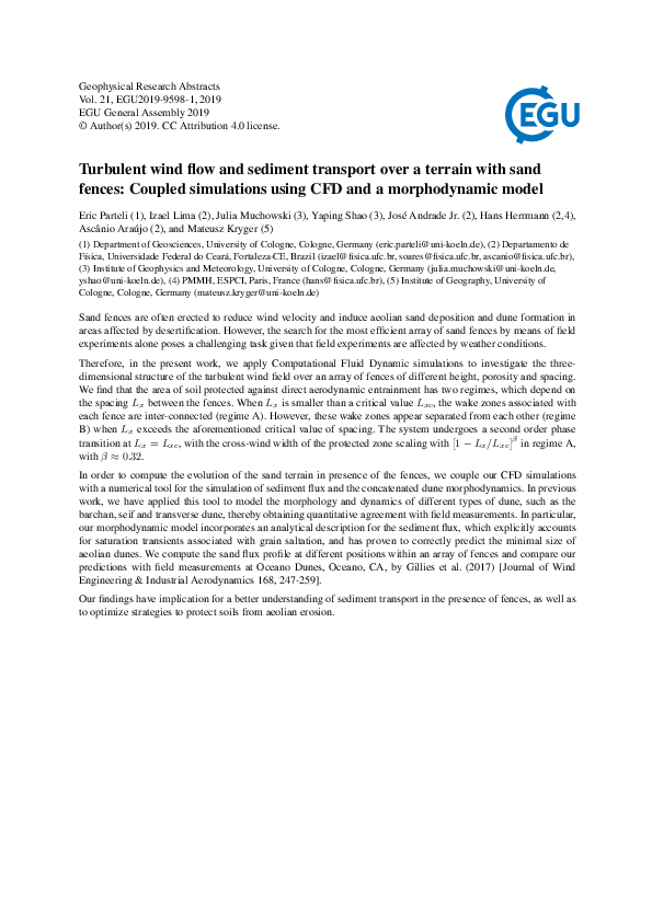 (PDF) Turbulent wind flow and sediment transport over a terrain with ...