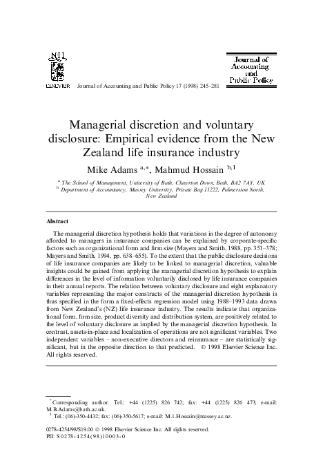 (PDF) Managerial discretion and voluntary disclosure: Empirical ...